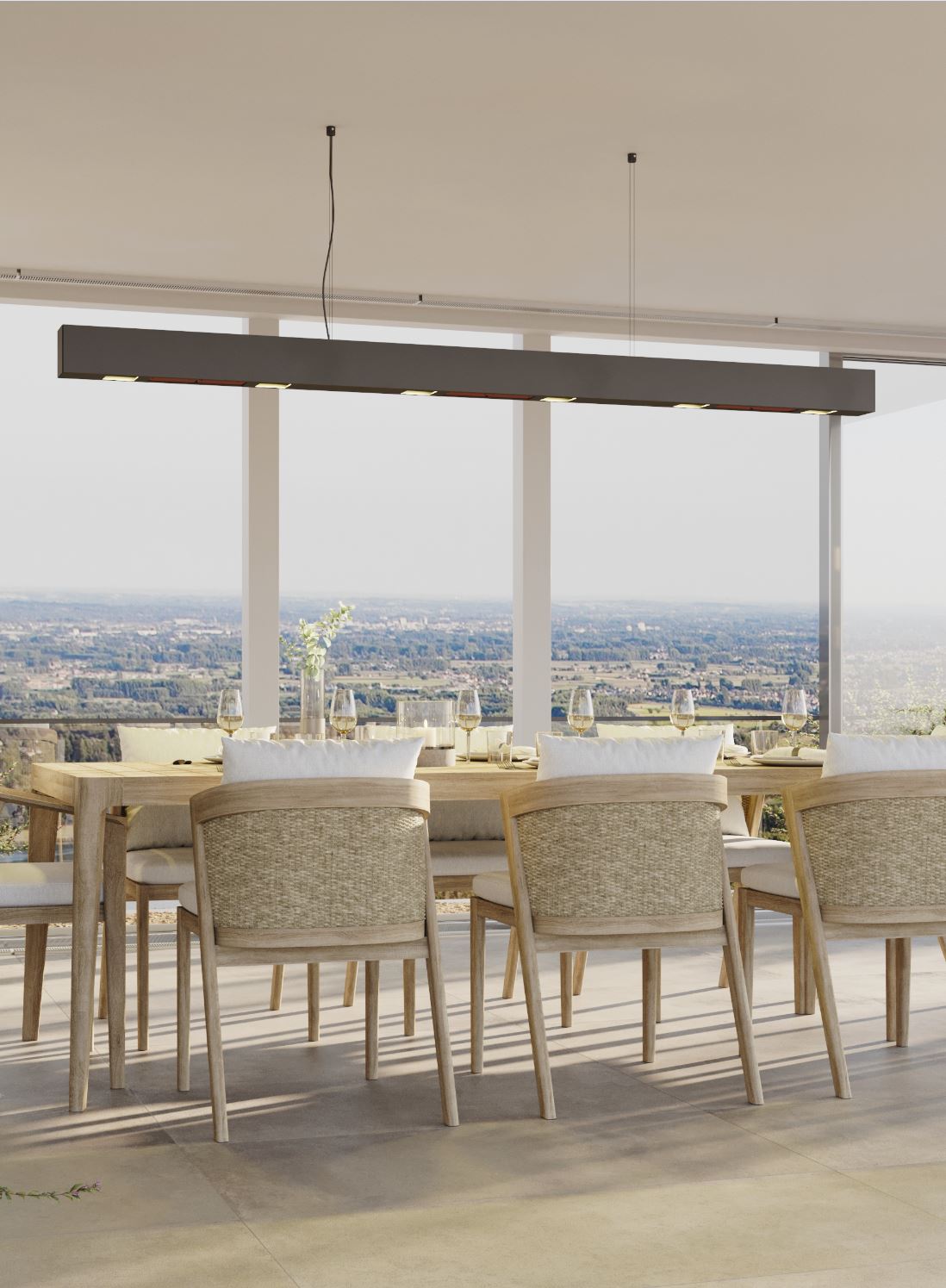 Timeless design light with heating and misting - BEEM with cables